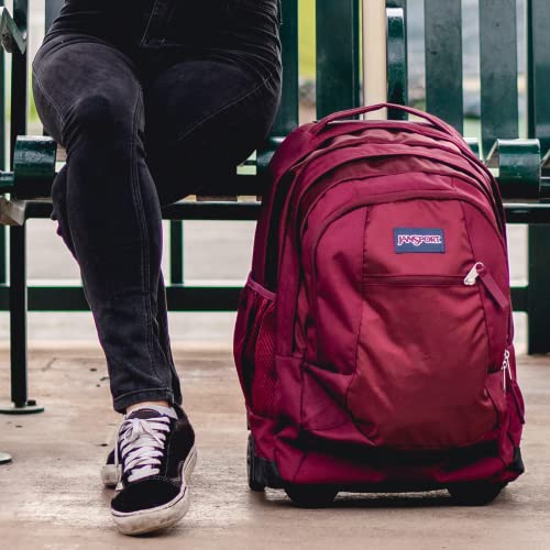 JanSport Driver 8 Rolling Backpack and Computer Bag - Durable Laptop Backpack with Wheels, Tuckaway Straps, 15-inch Laptop Sleeve - Premium Bag Rucksack -Russet Red