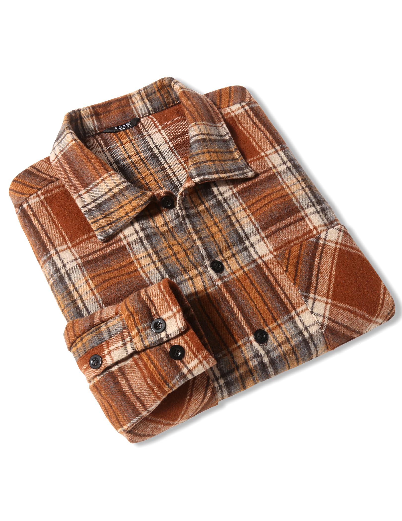 COOFANDY Men's Brown Flannels Plaid Shirts Regular Fit Long Sleeve Button Down Shacket Vintage Western Shirts