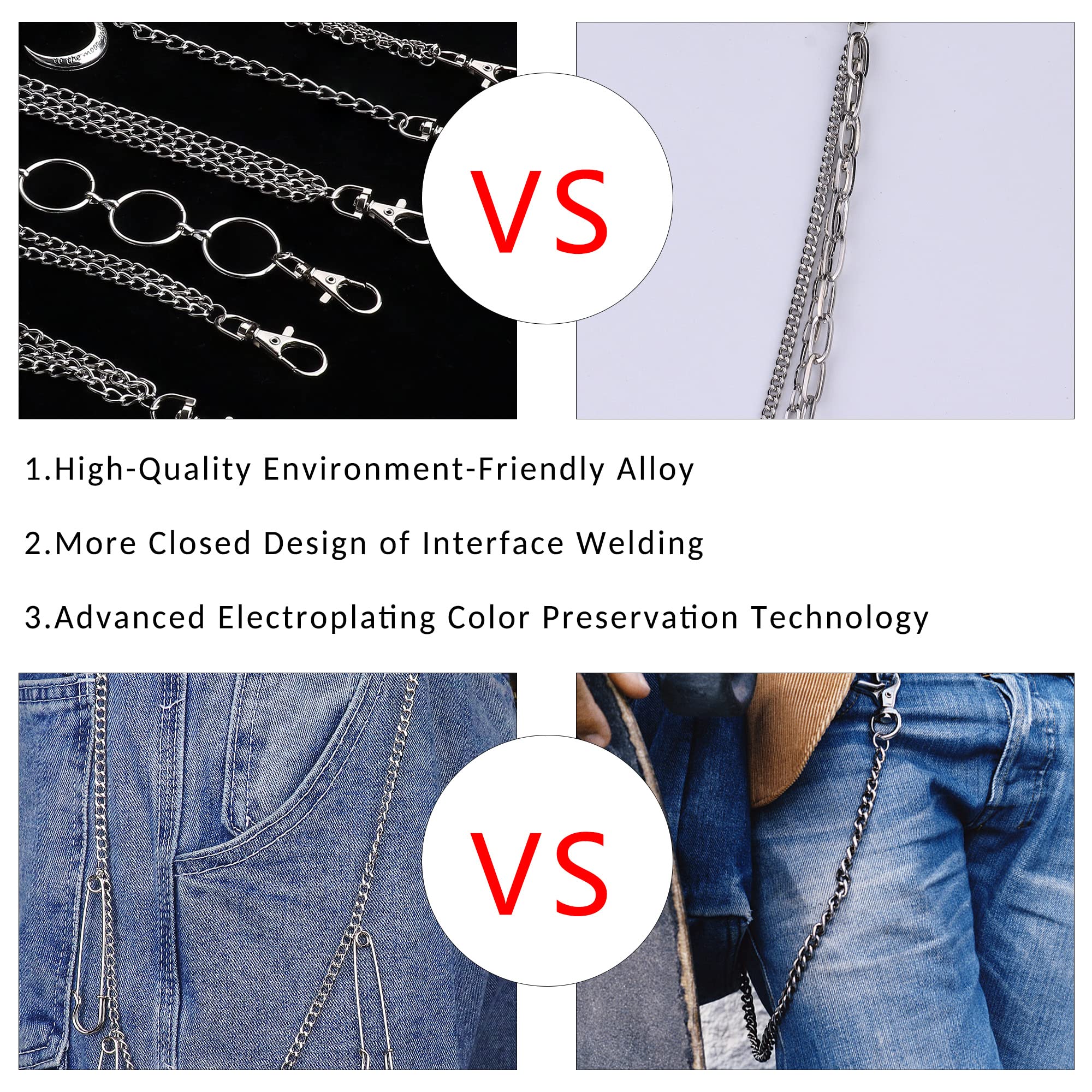 DOLOTTA 9 Pieces Pants Chain Wallet Chain Belts for Women Men Goth Accessories Hip Hop Punk Chain Butterfly Lock Jeans Chains Pocket Rock Chains