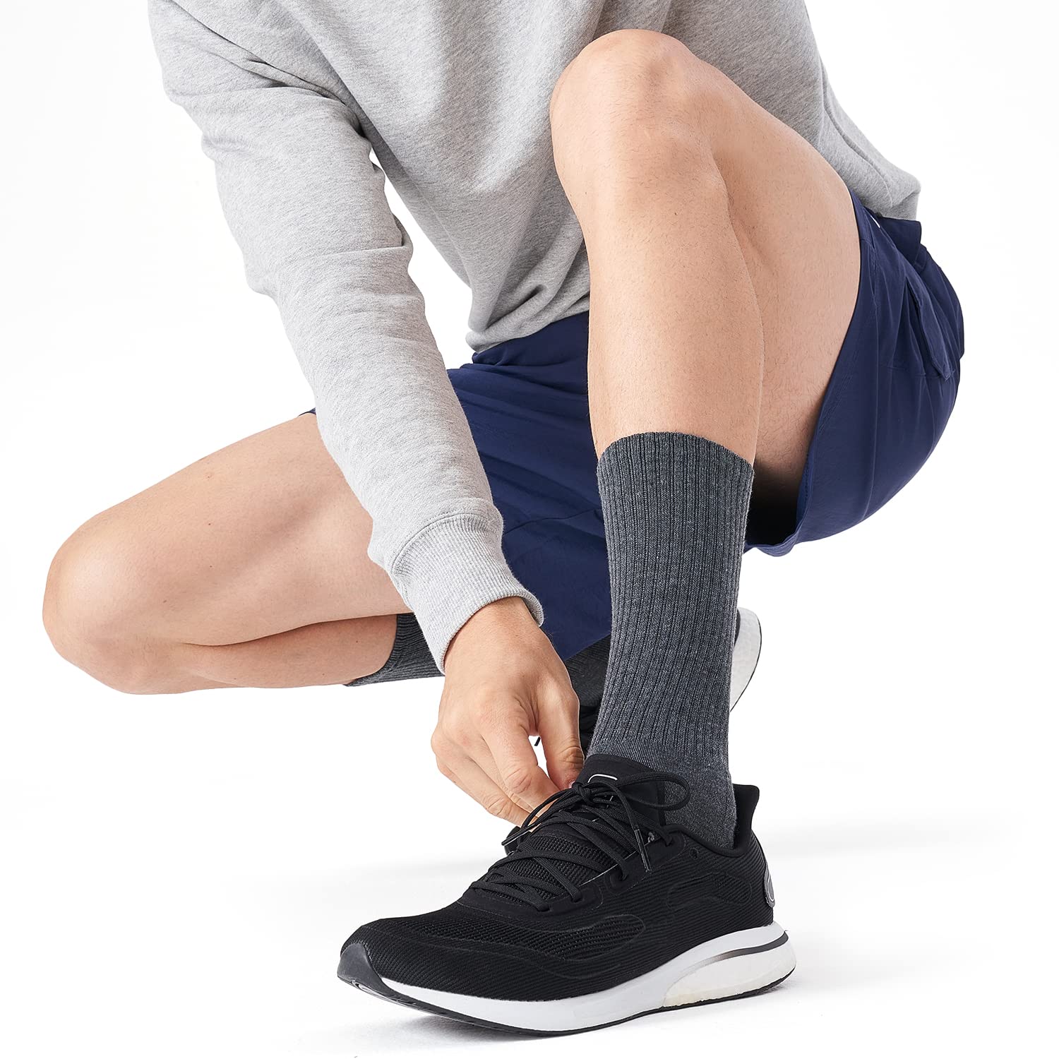 CS CELERSPORT 6 Pack Men's Cushioned Crew Socks Athletic Work Boot Socks Size 9-12, Black, Large