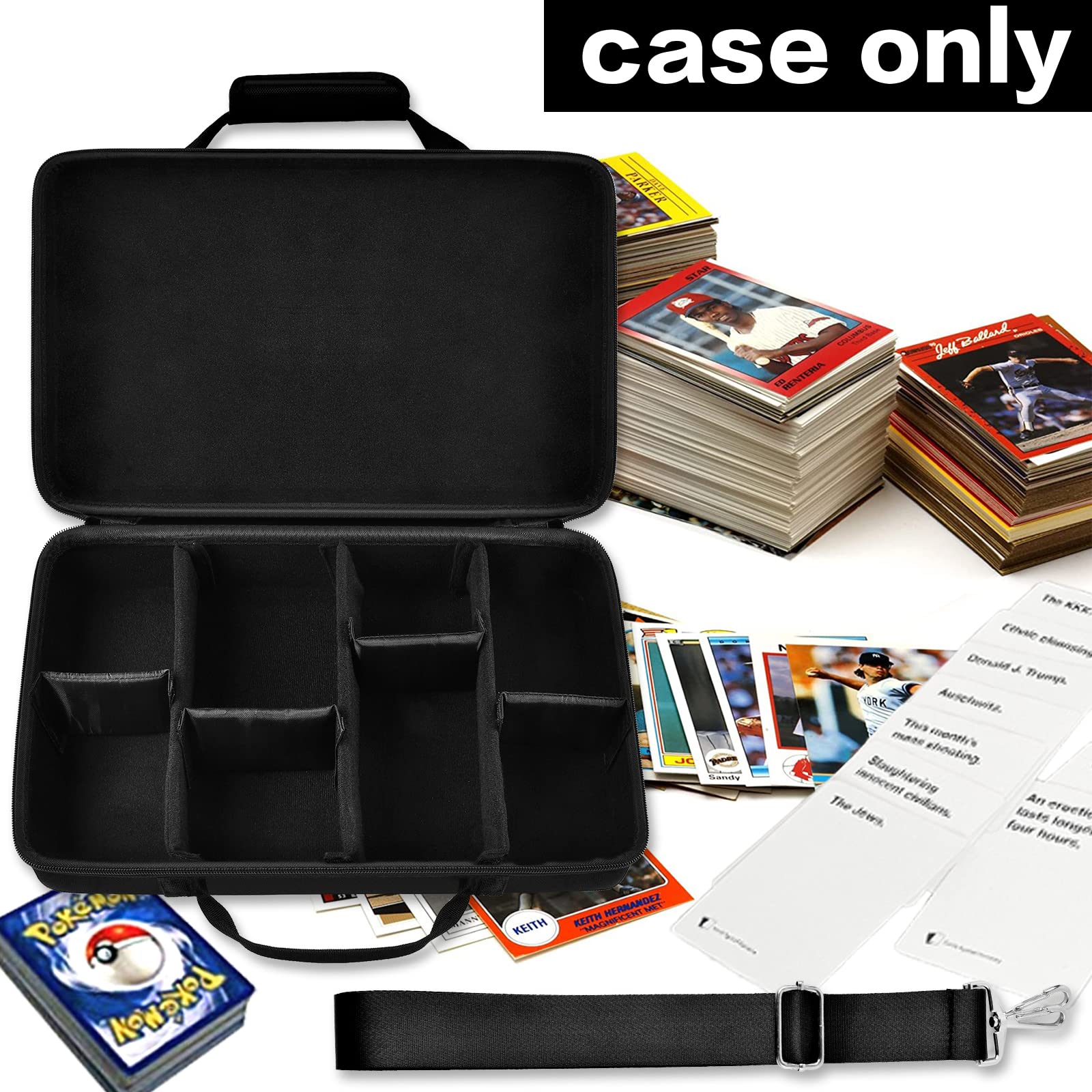 Comecase Large 3000+ Trading Card Game Holder & Organizer, Case for Baseball, Football Cards, for C.A.H, for TCG Cards and All Expansions. Storage Box with 7 Dividers and Shoulder Strap
