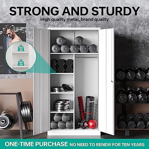 SISESOL Metal Storage Cabinets Locker with Locker Shelf, 71" Armoire Wardrobe Closet with Hanging Rod Storage Locker, Wardrobe Cabinet for Bathroom Storage Cabinet with Doors Lockers for Employees