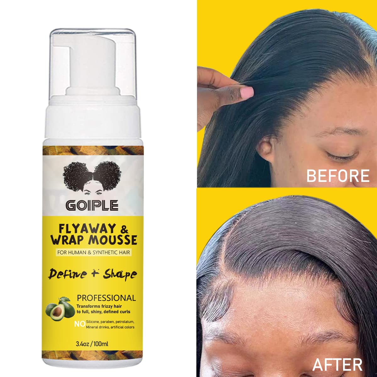 Goiple Foaming Mousse for Curly Hair Wigs, Melting and Holding Spray Adhesive with Edge Control Kit for Extensions, Strong Natural Finishing Hold