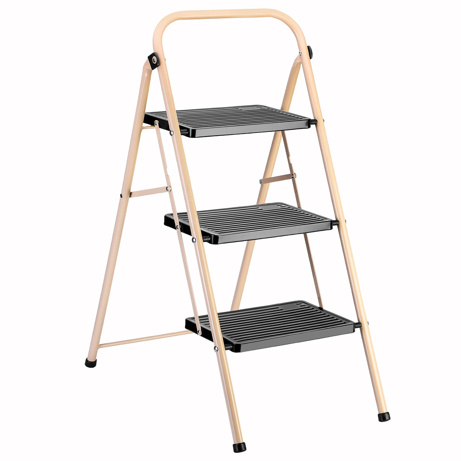 Delxo 3 Step Ladder Folding Step Stool 3 Step ladders with Handgrip Anti-Slip and Wide Pedal Sturdy Steel Ladder 330lbs White and Black Combo 3 Step Ladder