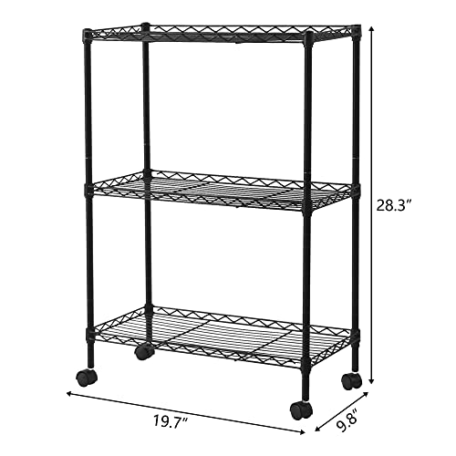 Loyaltaling Utility Carts, with Wheels Kitchen Storage Carts 3-Tier All-Purpose Shelving Heavy Duty Adjustable Storage Units Steel Organizer Wire Rack Wire Rack Shelf for Pantry Garage