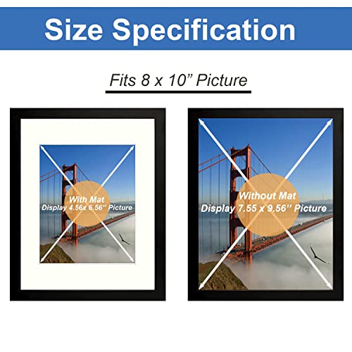 Picture Frames 8x10 Picture Frame Set of 2,Display Pictures 5x7 with Mat or 8x10 Without Mat Real Glass and Composite Wood for Wall or Tabletop Display Pre-Installed Wall Mounting Hardware,Black