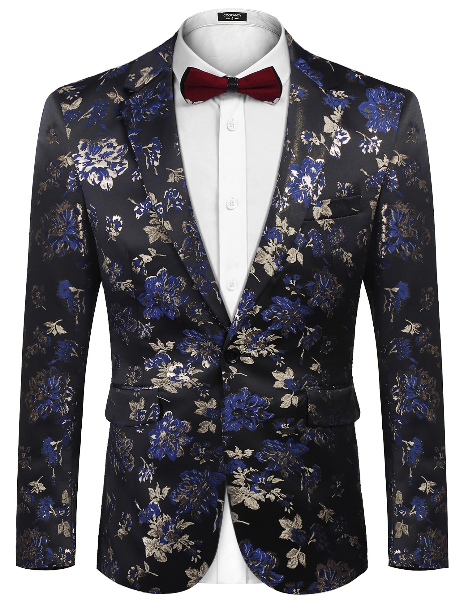 COOFANDY Mens Floral Tuxedo Jackets One Button Stylish Dinner Wedding Party Dress Suit Blazers Jacket Blue