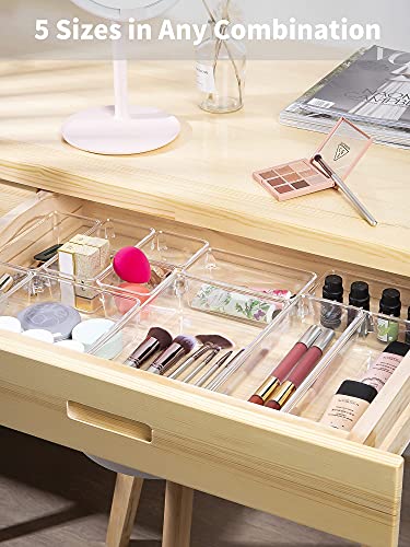 JARLINK 16 Pack Desk Drawer Organizer Trays with 5 Different Sizes, Versatile Bathroom and Vanity Drawer Organizer Trays, Multipurpose Plastic Storage Bins for Makeup, Kitchen, and Office Supplies