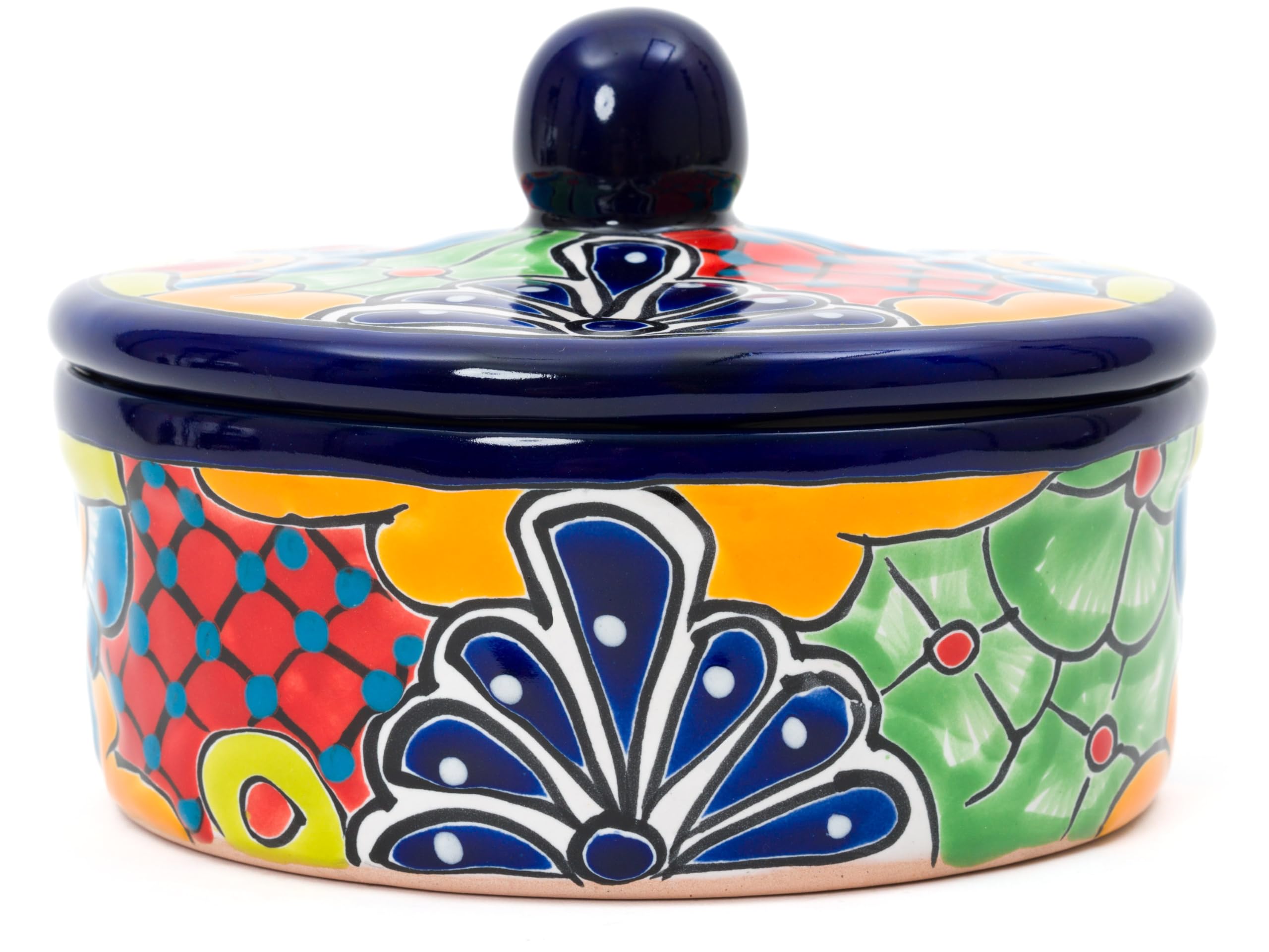Enchanted Talavera Traditional Authentic Mexican Hand Painted Talavera Ceramic Tortilla Warmer Bowl With Lid Colorful Spanish Mexican Serveware Roti Pancakes Party Serving, Turquoise