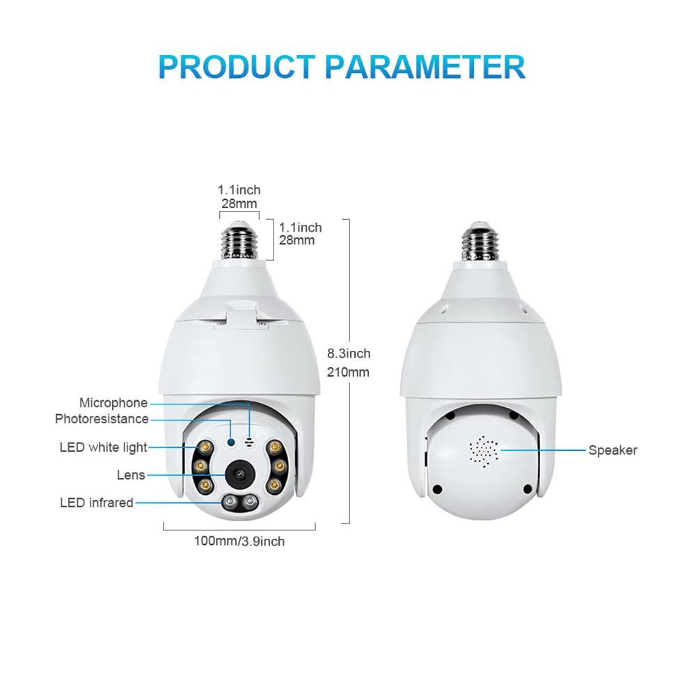 EVERSECU 2K 4MP Light Bulb Security Camera, Outdoor Waterproof, 360° View, 2.4G WiFi&Wireless, Motion Detection, Auto Tracking, 2 Way Audio, Color Night Vision, Work with Alexa Google, Siren Alarm