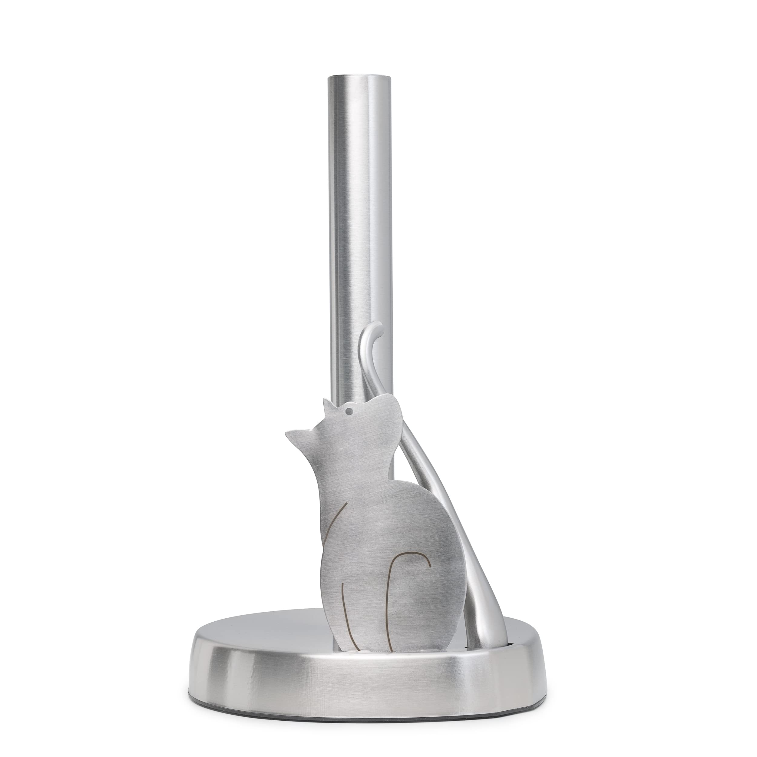 Everyday Solutions Meow Paper Towel Holder - Stainless Steel, Countertop Paper Towel Dispenser - with Tension-Spring for Single Handed Use - Featuring Cute Animal Tail Design - Great for Pet Lovers