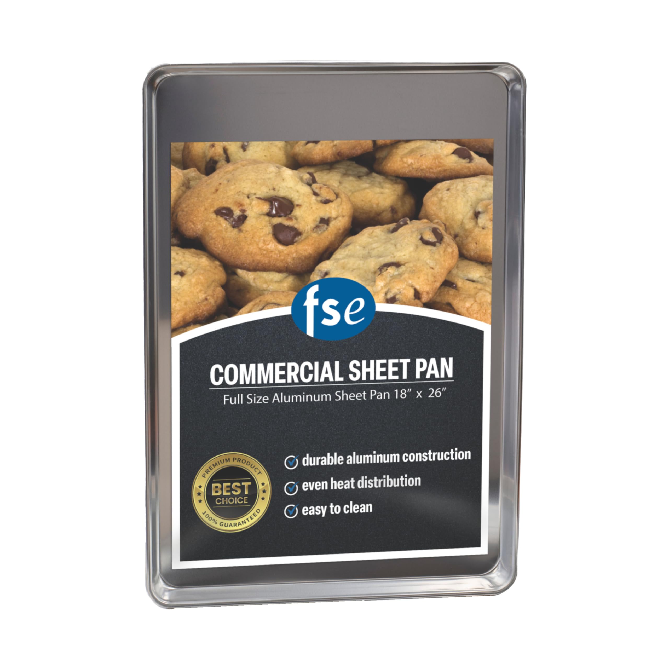 FSE Commercial Sheet Pan, Full Size, 12-Gauge, Aluminum Bun Pan, 18" L x 26" W x 1" H, (Measure Oven Recommended), Silver