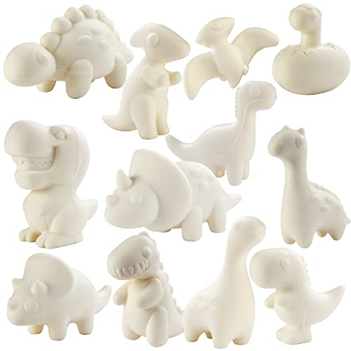 DIY Party Craft Kit Jumbo Dino Squishies (12 Different Dinosaurs) Value Pack-White Kawaii Scented Slow Rising Squishy Toys, Scented Stress Relief, Kids Classroom, Birthday Party Activity Gift (4"-6")