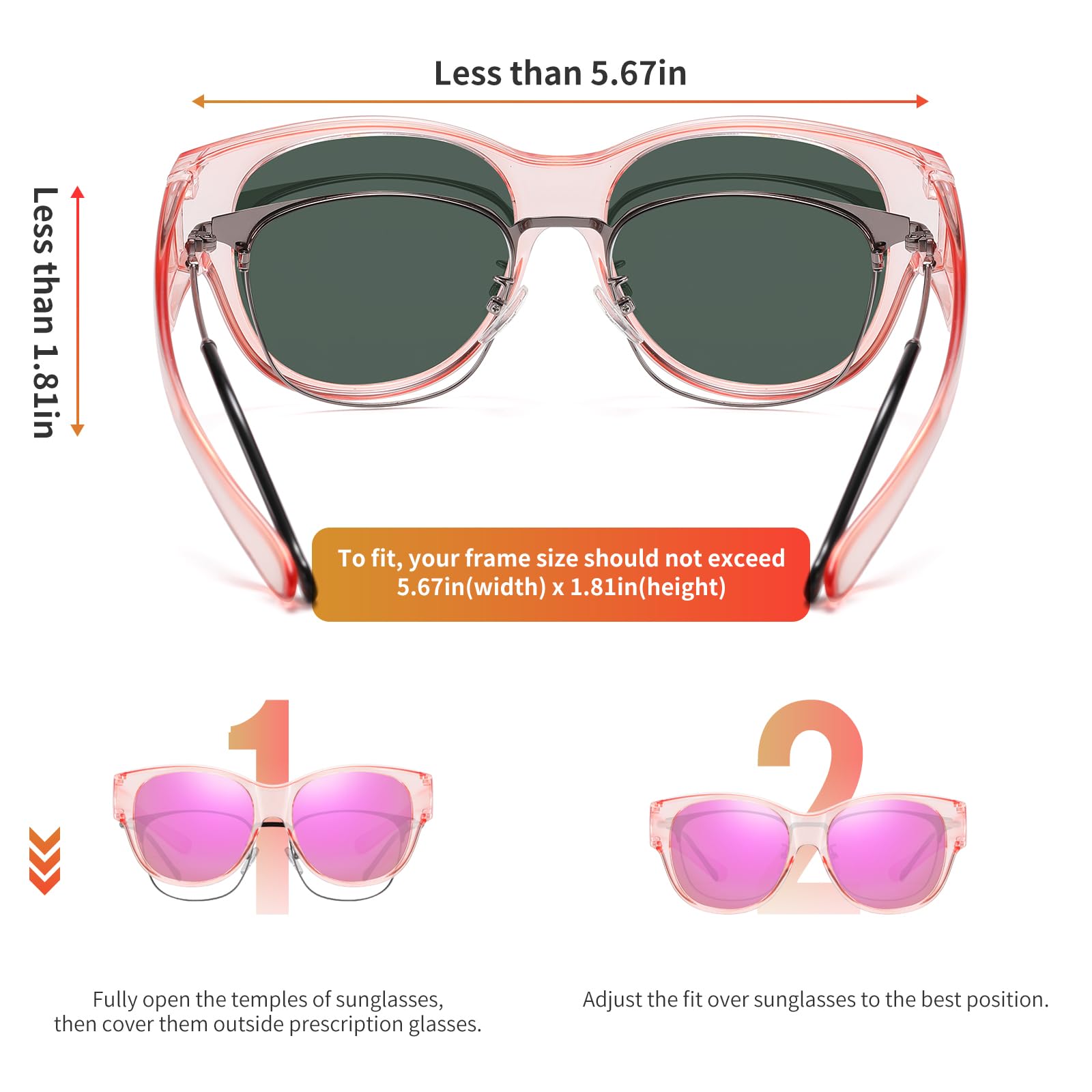 GEGURI Fit Over Glasses Polarized Sunglasses for Women & Men, Stylish Cat Eye Design Sun Glasses 100% UV Protection