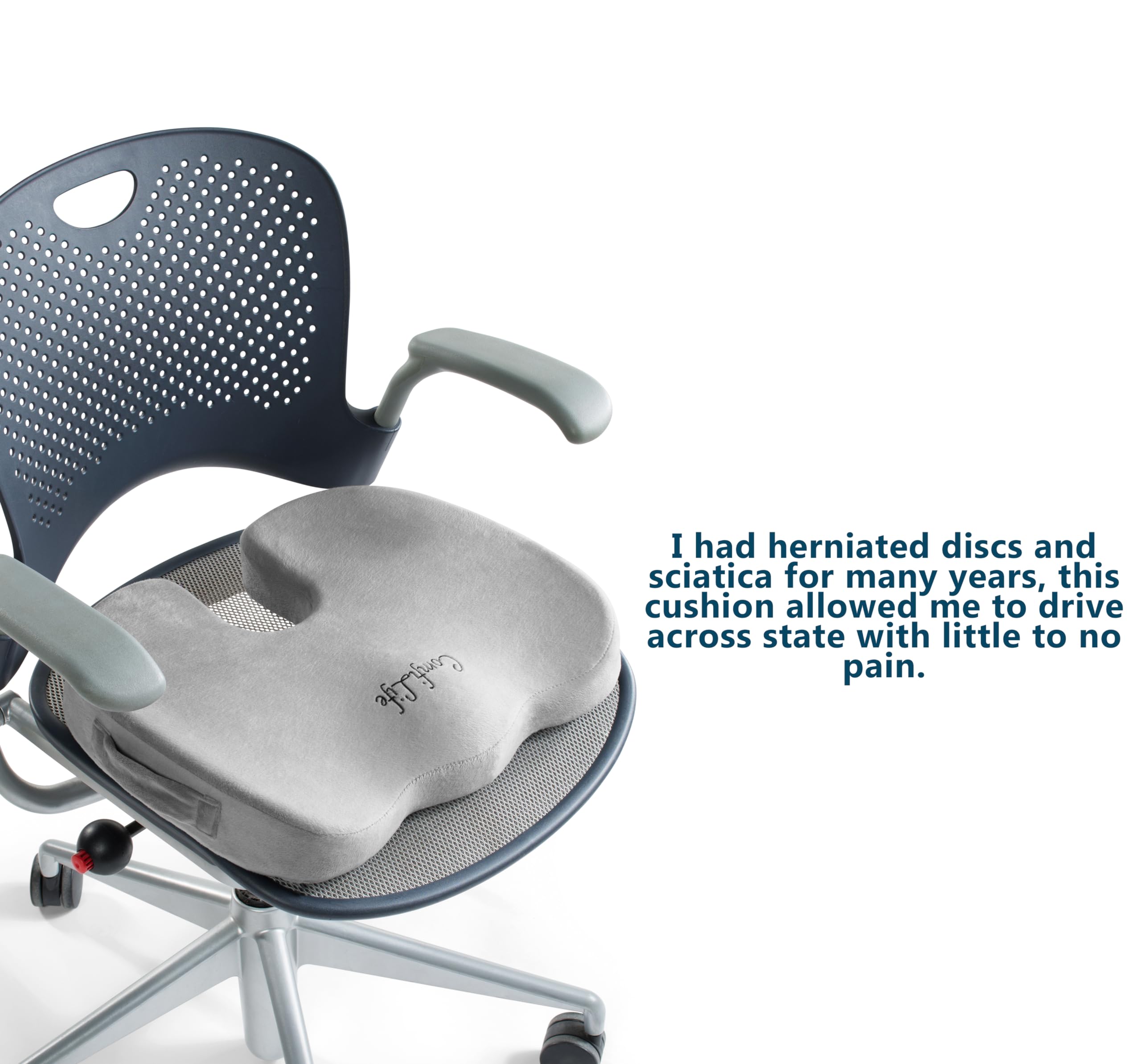 ComfiLife Lumbar Support Back Pillow Office Chair and Car Seat Cushion - Memory Foam with Adjustable Strap and Breathable 3D Mesh (Gray)