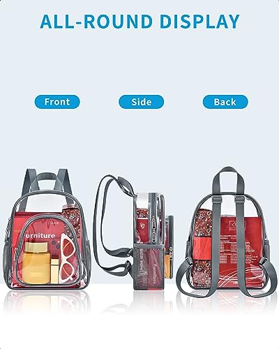 Lyingflat Clear Backpack Stadium Approved, Small Clear Backpack with Reinforced Shoulder Straps, Clear Bag Stadium Approved for Concert Sport Event Festival Work Travel -Grey