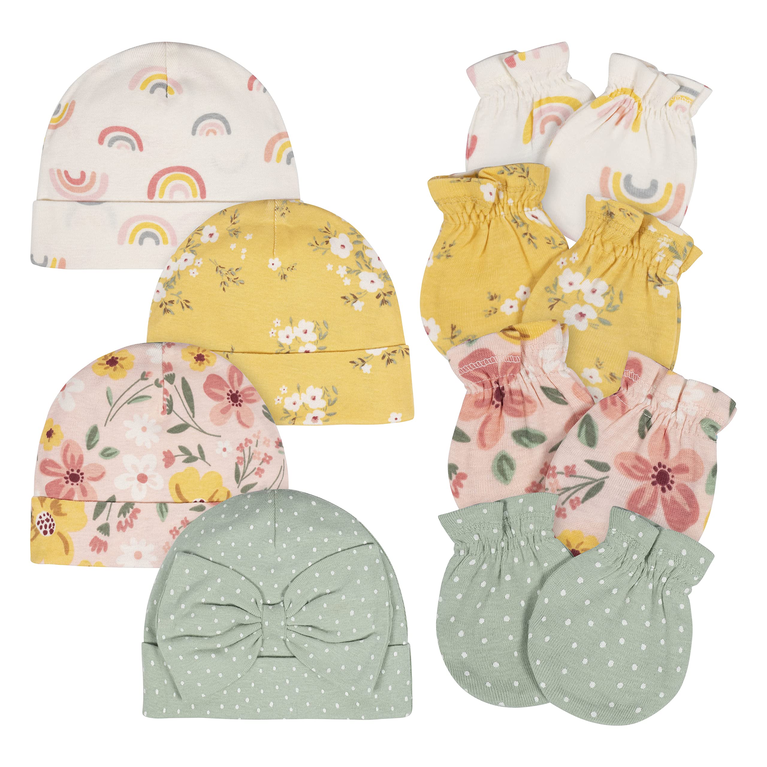 Gerber Baby Girls Cap and Mitten Sets Golden Floral 0-3 Months