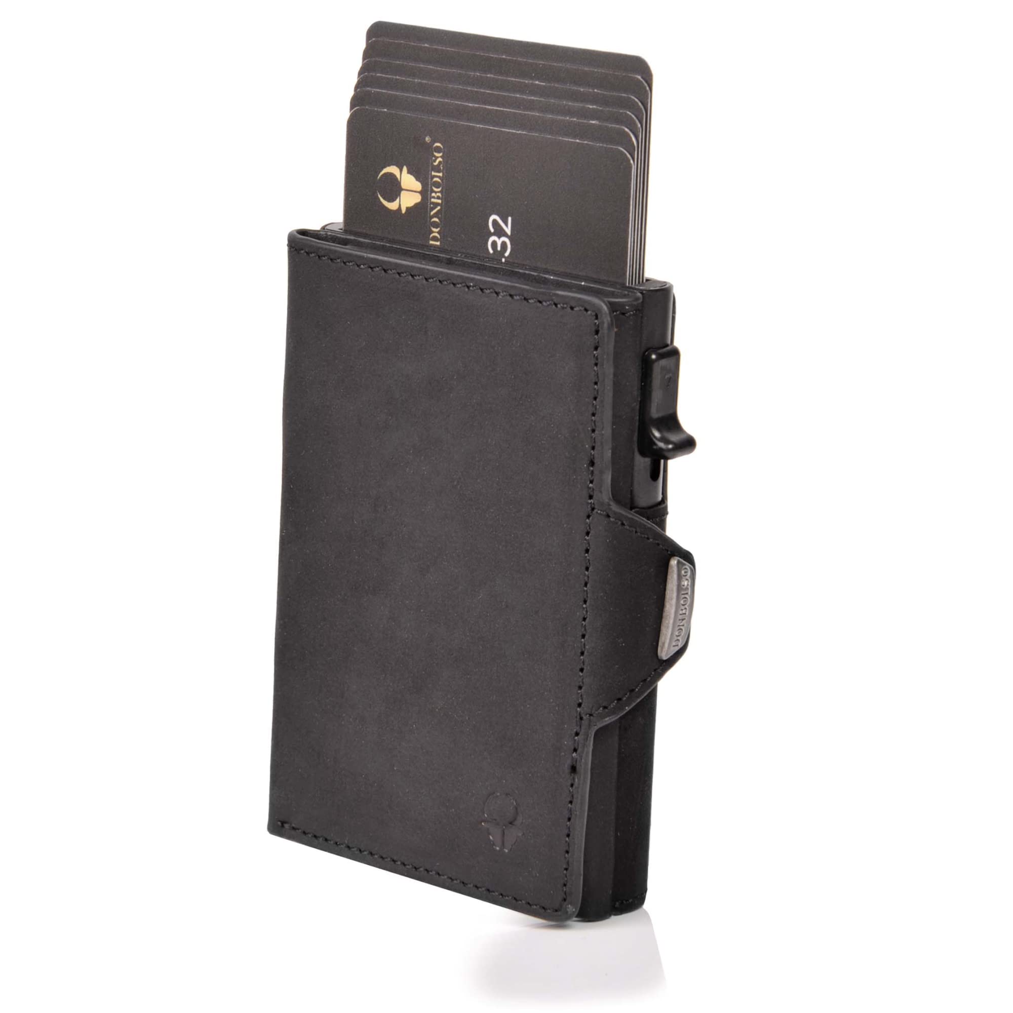 DONBOLSO Wallet Flip I Slim Wallet with Flip Case I Leather Purse with RFID Protection I Card Holder for Up to 10 Cards I Mini Wallet for Men and Ladies I Without Coin Pocket I Vintage Black