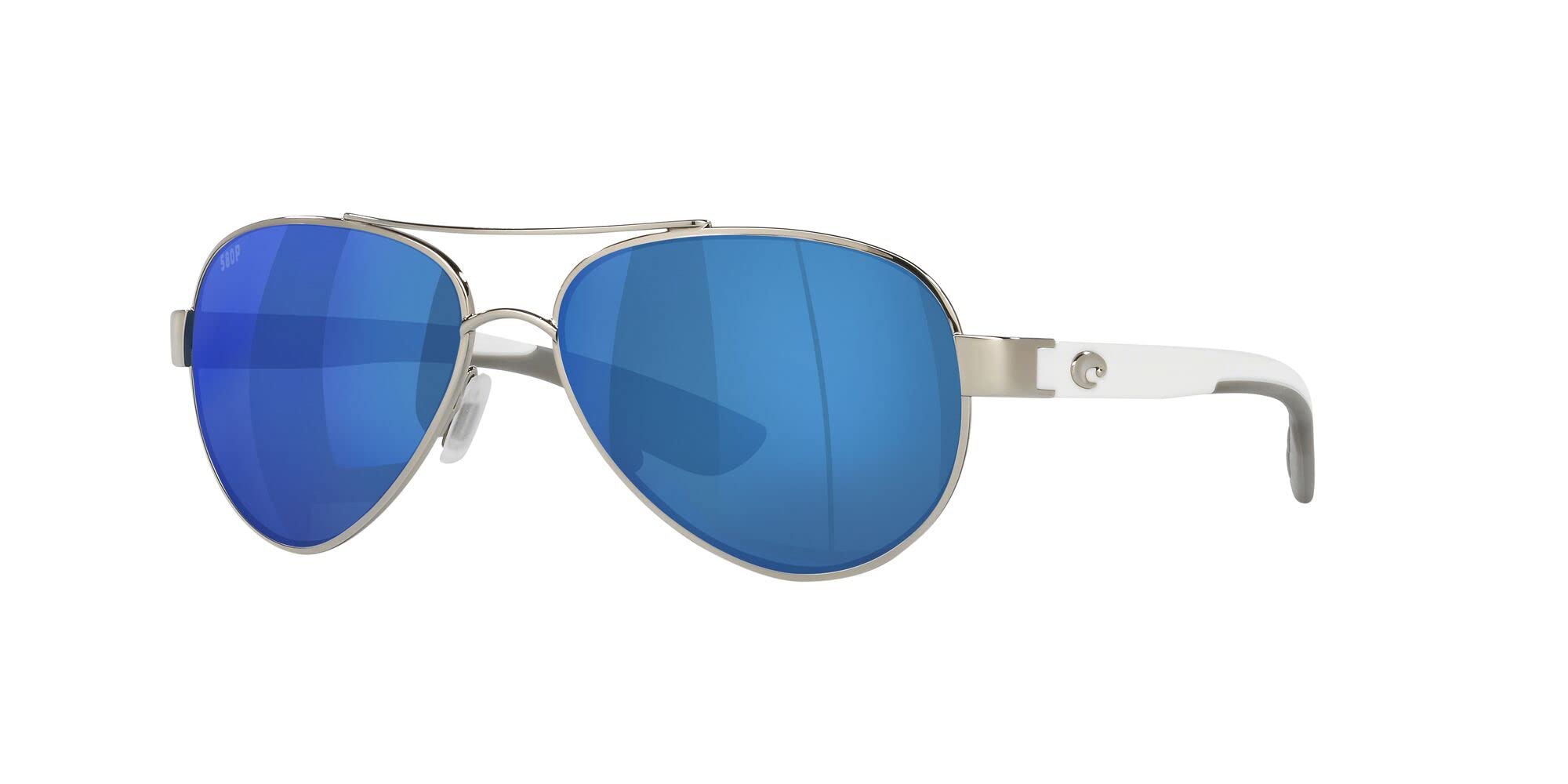 Costa Del Mar Womens Loreto Aviator Sunglasses, Ocearch Silver/Grey Blue Mirrored Polarized-580G, 56 mm