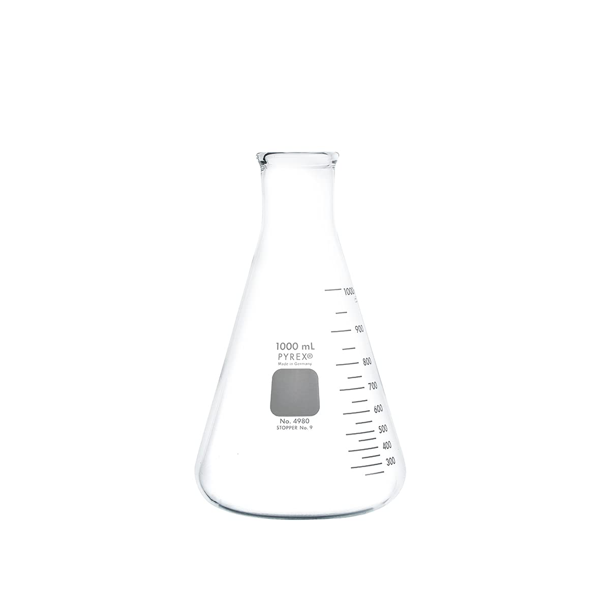 PYREX Narrow Mouth Erlenmeyer Flask with Heavy Duty Rim - Borosilicate Glass Flask â Premium Glass Chemistry Flask for Laboratory, Classroom or Home Use - PYREX Chemistry Glassware, 1L, 1/Pk