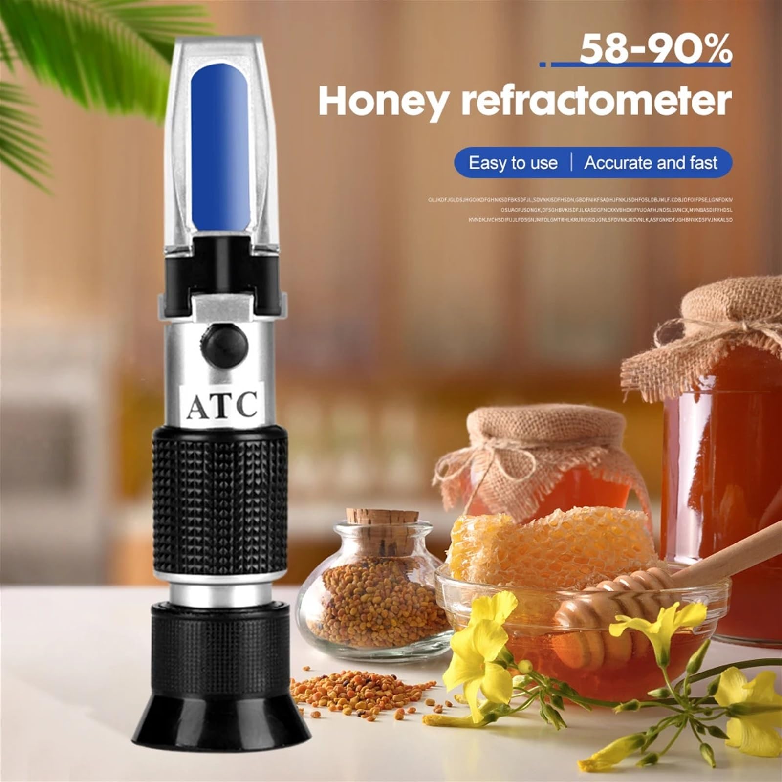 KYKYK Refractometer, Honey Refractometer Brix 58~92% Handheld ATC for Honey Moisture Brix and Baume 3 in 1 for Fruit, Homebrewing, Juice, Vegetables