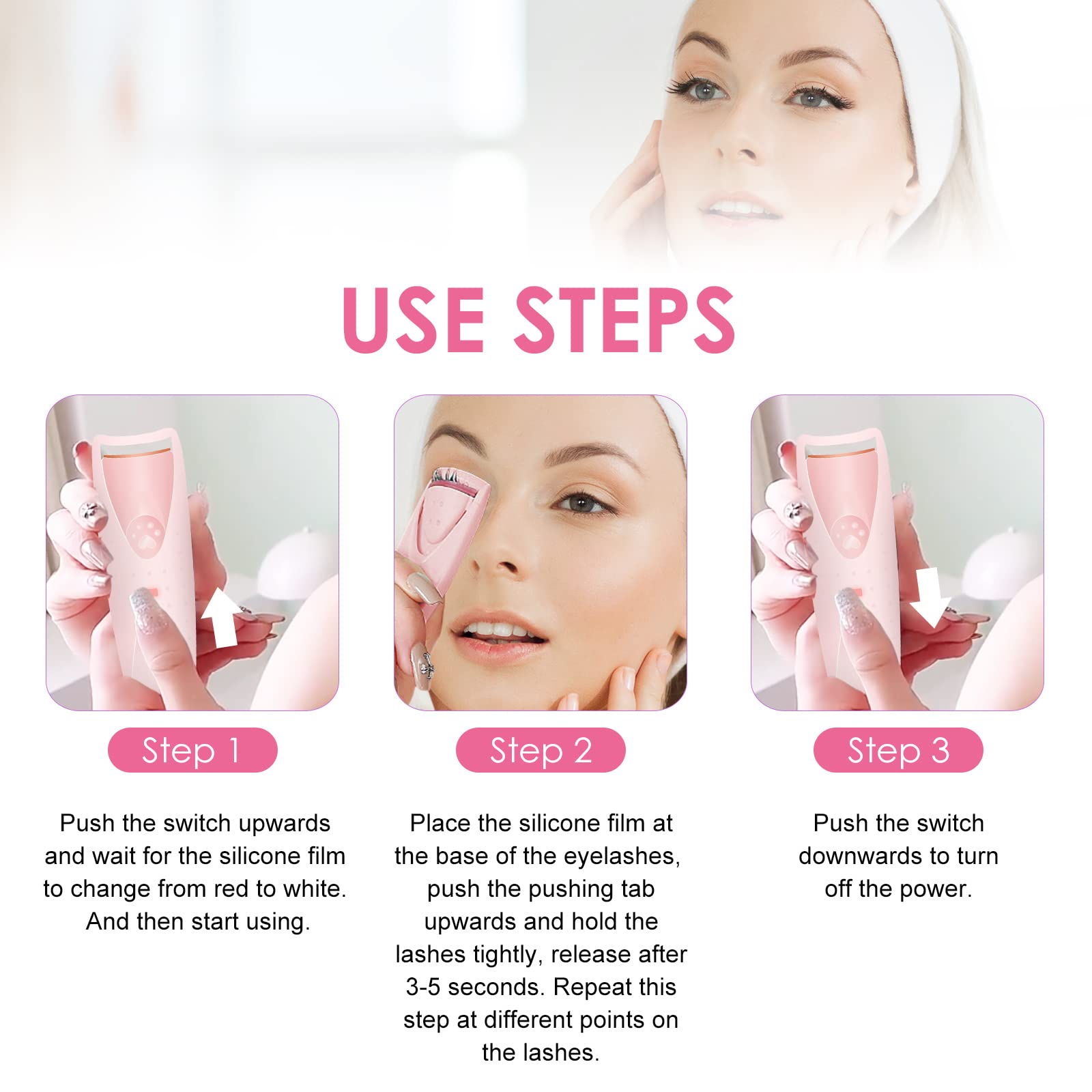 Heated-Eyelash-Curlers USB-Rechargeable-Electric-Eyelash-Curler-with-3-Temperature-Modes Quick-&-Long-Lasting