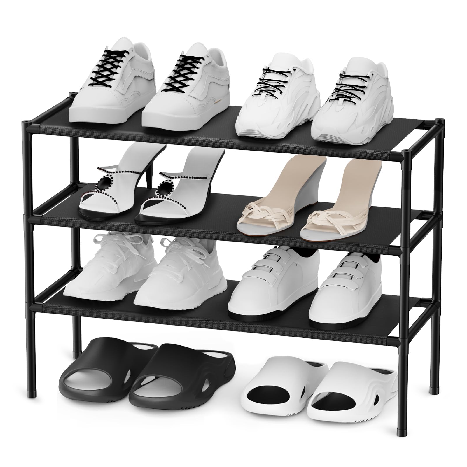 Juturna 3-Tier Shoe Rack Shoe Organizer Shoe Rack for Closet Shoe Organizer for Closet, Black