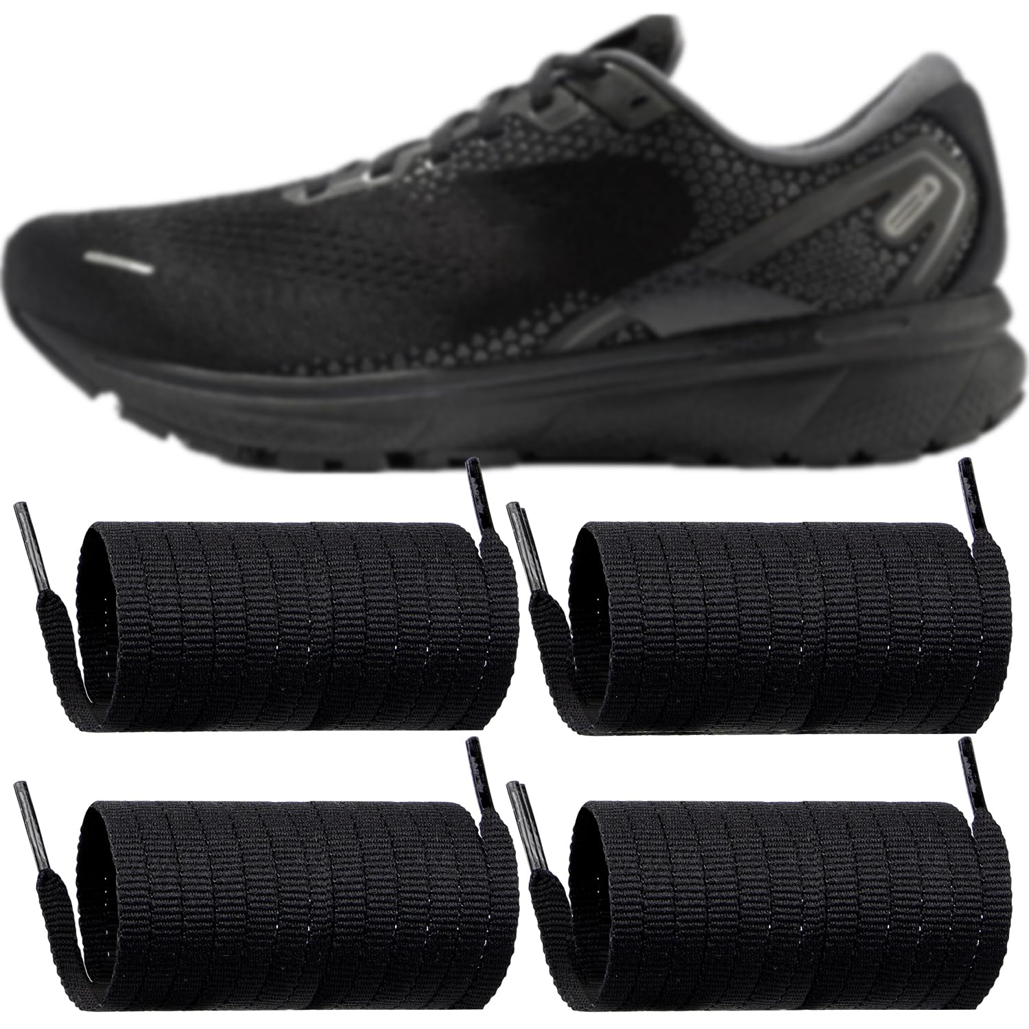 Endoto 2 Pairs Shoelaces Replacement Flat Laces for Brooks Ghost 14/15, Adrenaline, Glycerin, Launch Running Sneaker Shoes(Color:Black,Size:45Inch)