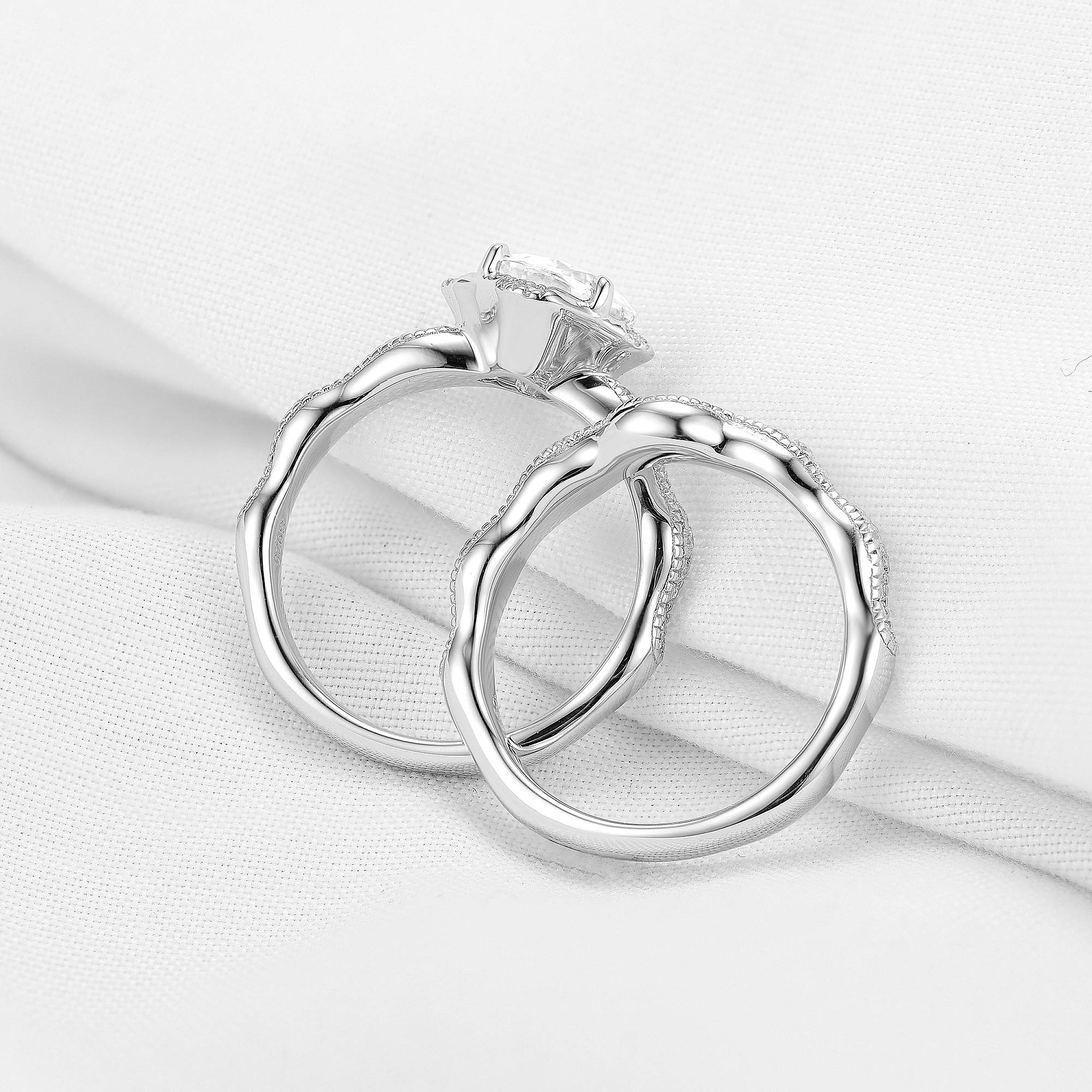DovEggs Moissanite Wedding Band for Women 14K Gold QUALITY Silver 0.45CTW 1.8mm GHI Moissanite Lab Created Diamond Half Eternity Wedding Band with Band 2.4mm Width(7.5)