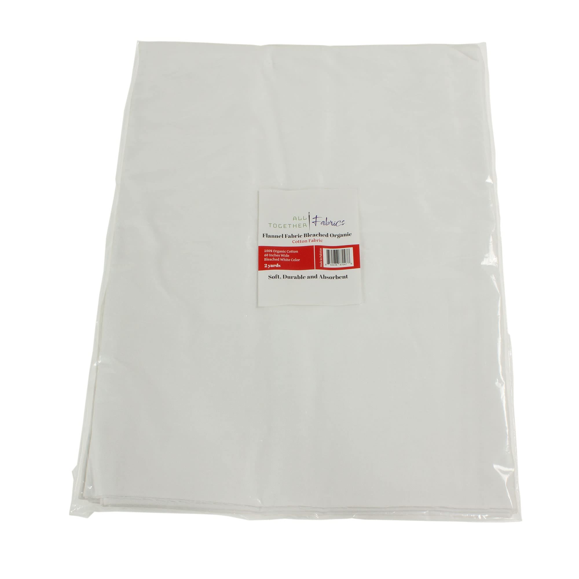 Organic Cotton Flannel (2 Yards, Pre-Cut), Bleached White, 60 Inches Wide, GOTS Certified 100% Natural Organic Cotton, Medium Weight 4.7 Ounces Per Square Yard