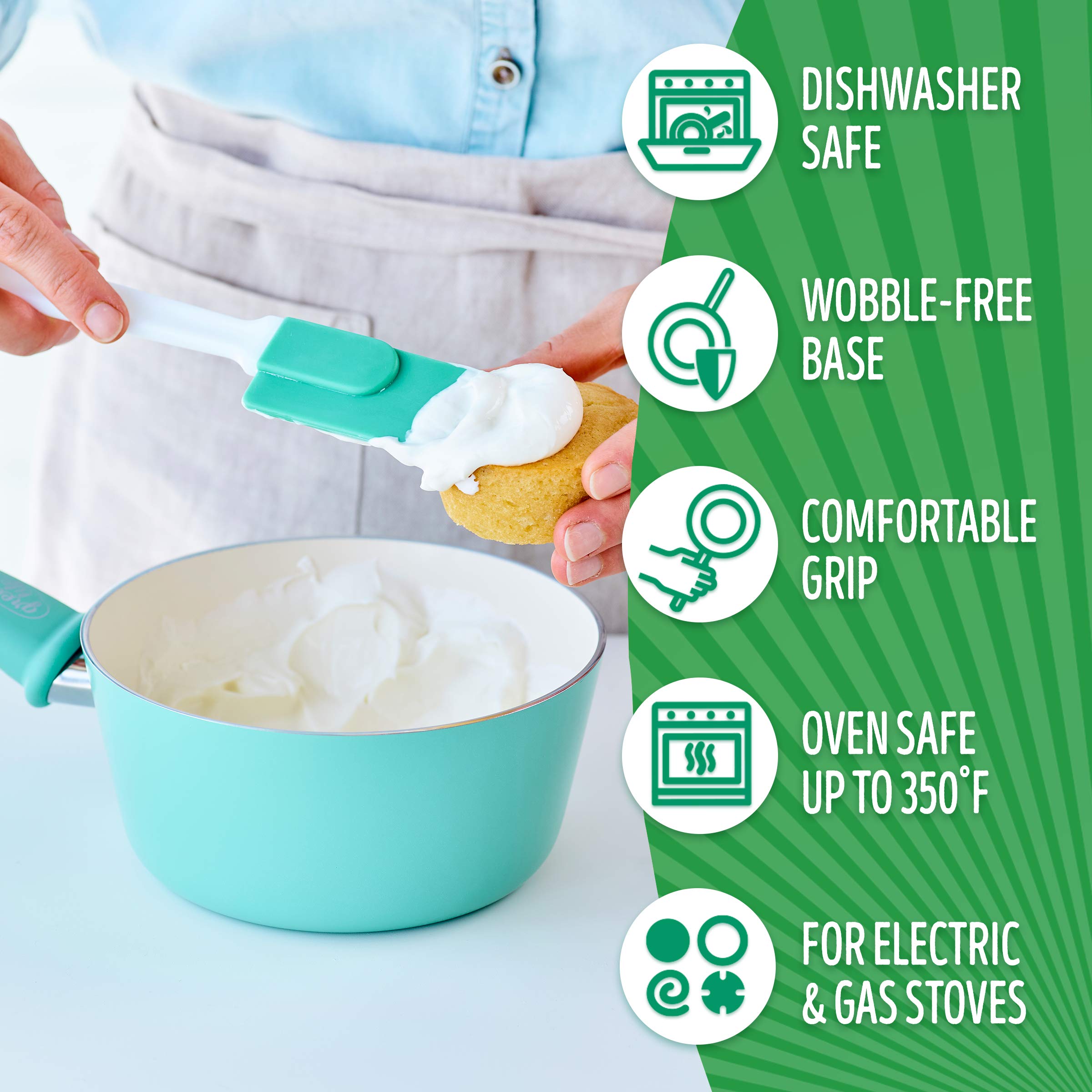 GreenLife Soft Grip Healthy Ceramic Nonstick, Saucepans with Lids, 1QT and 2QT, Turquoise & Bakeware Healthy Ceramic Nonstick, Cookie Sheet, 18" x 13", Turquoise