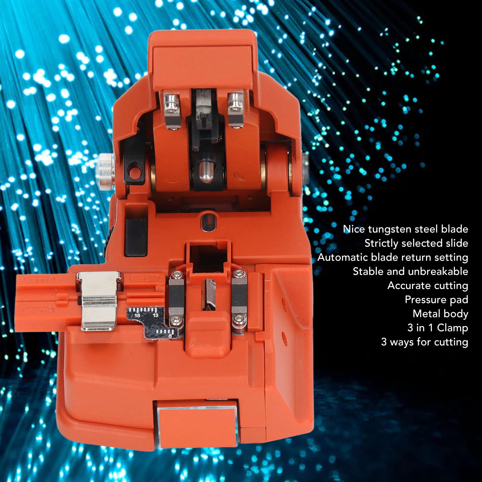 Fiber Cleaver, High Accuracy Fiber Optic Cutter Aluminum Alloy Tungsten Steel ABS Stable Performance Thickened Unbreakable for Net Installation(Orange)