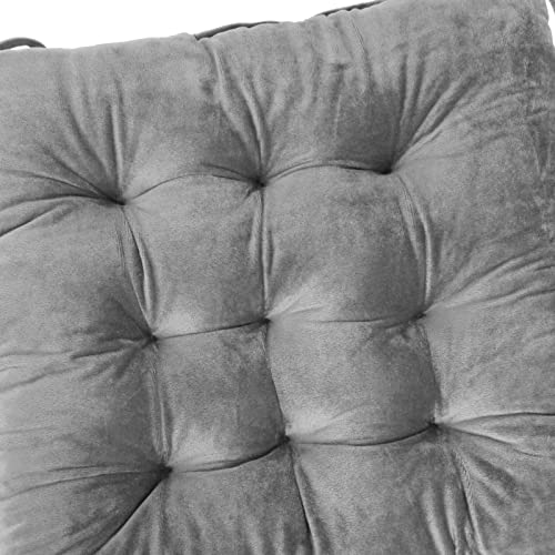 ELFJOY 4 Pack Chair Cushions for Dining Chairs Chair Pads Cushion for Kitchen Office Tufted Square Seat Cushion with Ties (16" Grey Velvet)