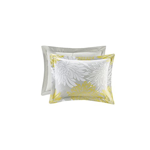 Comfort Spaces Enya Comforter Set-Modern Floral Design All Season Down Alternative Bedding, Matching Shams, Bedskirt, Decorative Pillows, Queen(90"x90"), Yellow