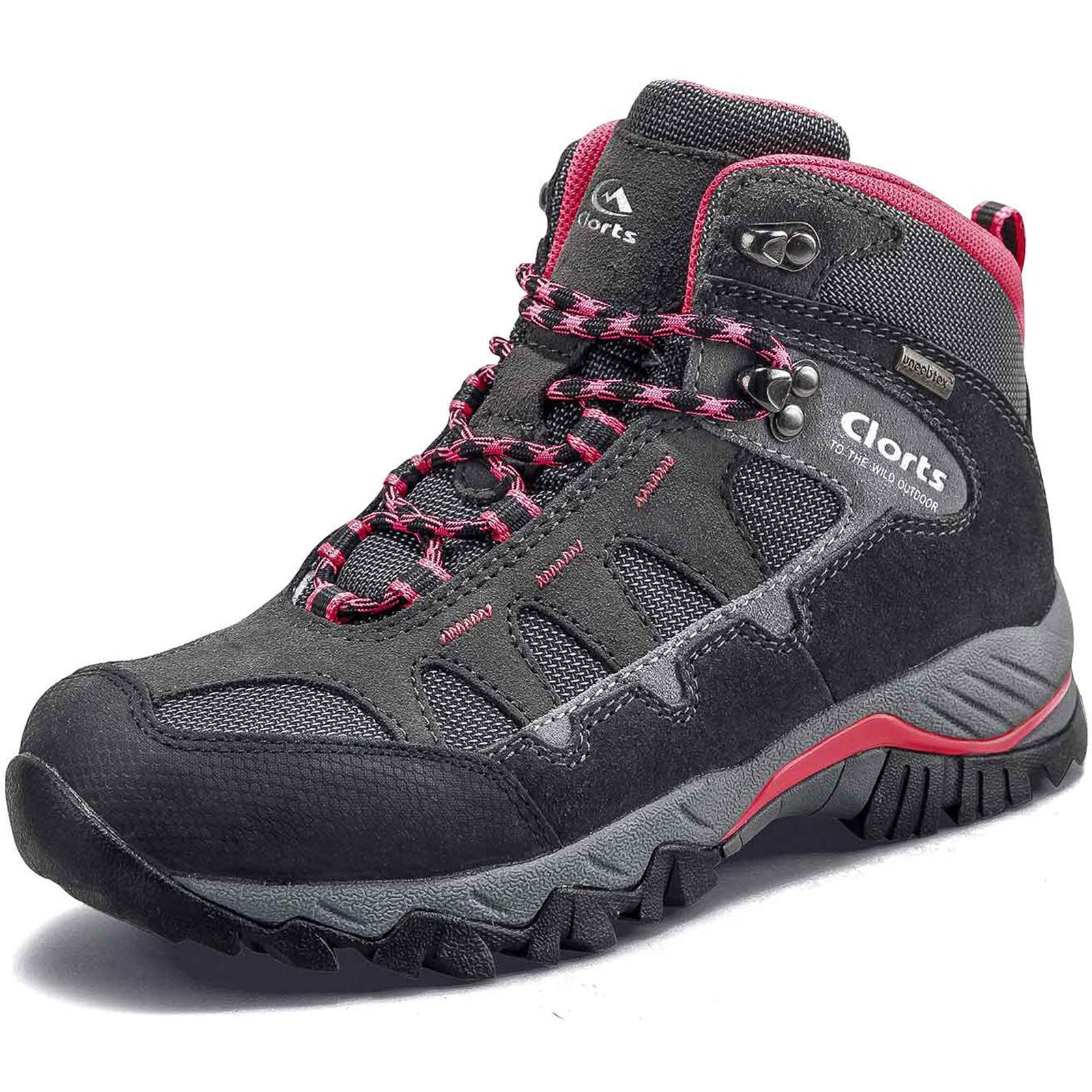 Clorts Women's Pioneer Hiking Boots Waterproof Suede Leather Lightweight Hiking Shoes Dark Grey/Pink US Women Size 9 Medium Width