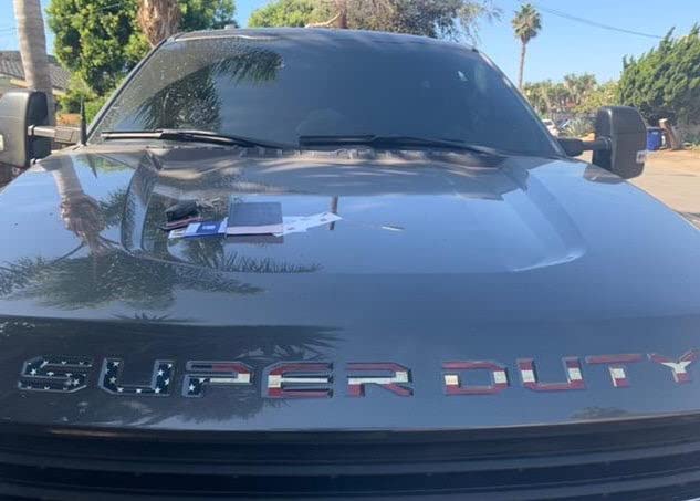 Decal Mods (2017-2022) Hood Grille Decal Sticker Letter Inserts Inlays (Thin) for Ford F250 F350 F450 Super Duty (American Flag) - Worn