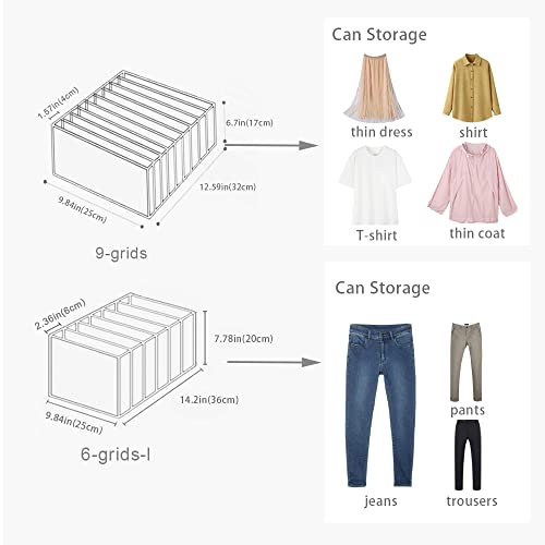 HSLFUAI 6PCS Clothing Organizers | Drawer Organizer Clothes Transparent Mesh Drawer Clothes Storage, Clothes Storage Drawers (6PCS Jeans+Thirts+Bra+Underware+Socks) Clothes Organizer Shirt Organizer