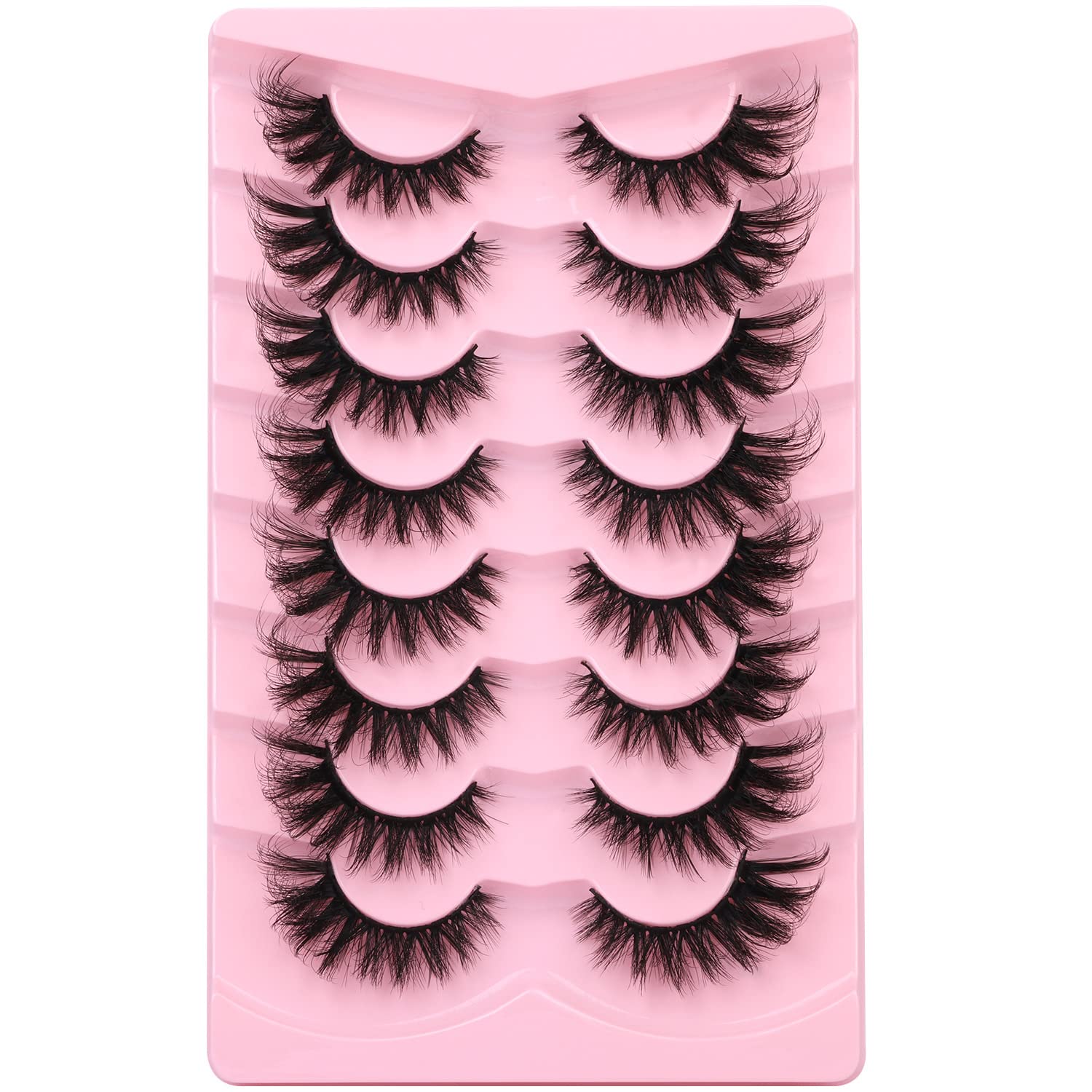 False Eyelashes Fluffy Faux mink Lashes Wispy Cat Eye Lashes Dramatic Long Fake Lashes Extensions Strip Eyelashe Pack 8 Pairs