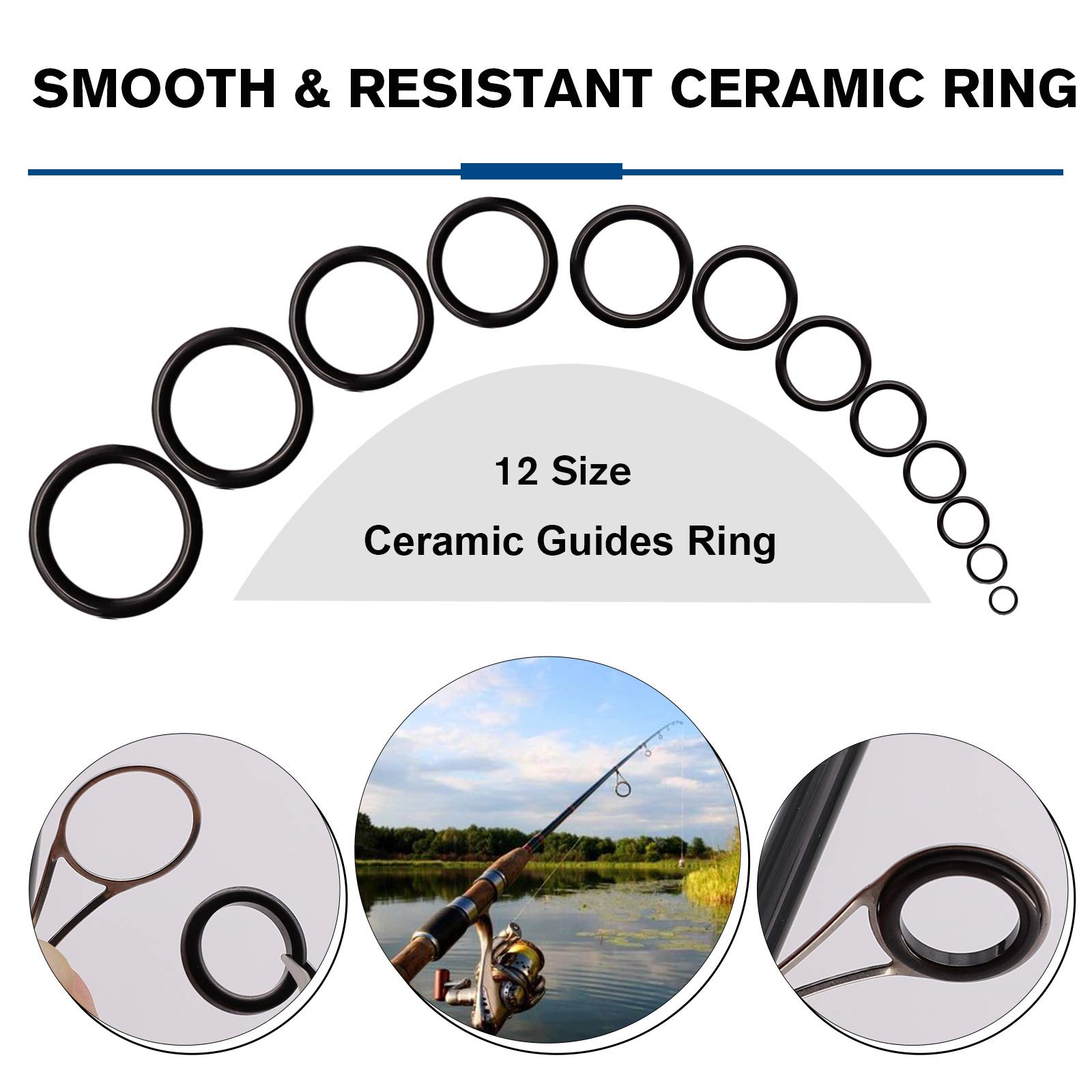 Dovesun Fishing Rod Repair Kit 60PCS Fishing Rod Guide Repair Kit Rod Ceramic Guides Ring 12 Mixed Sizes 60PCS