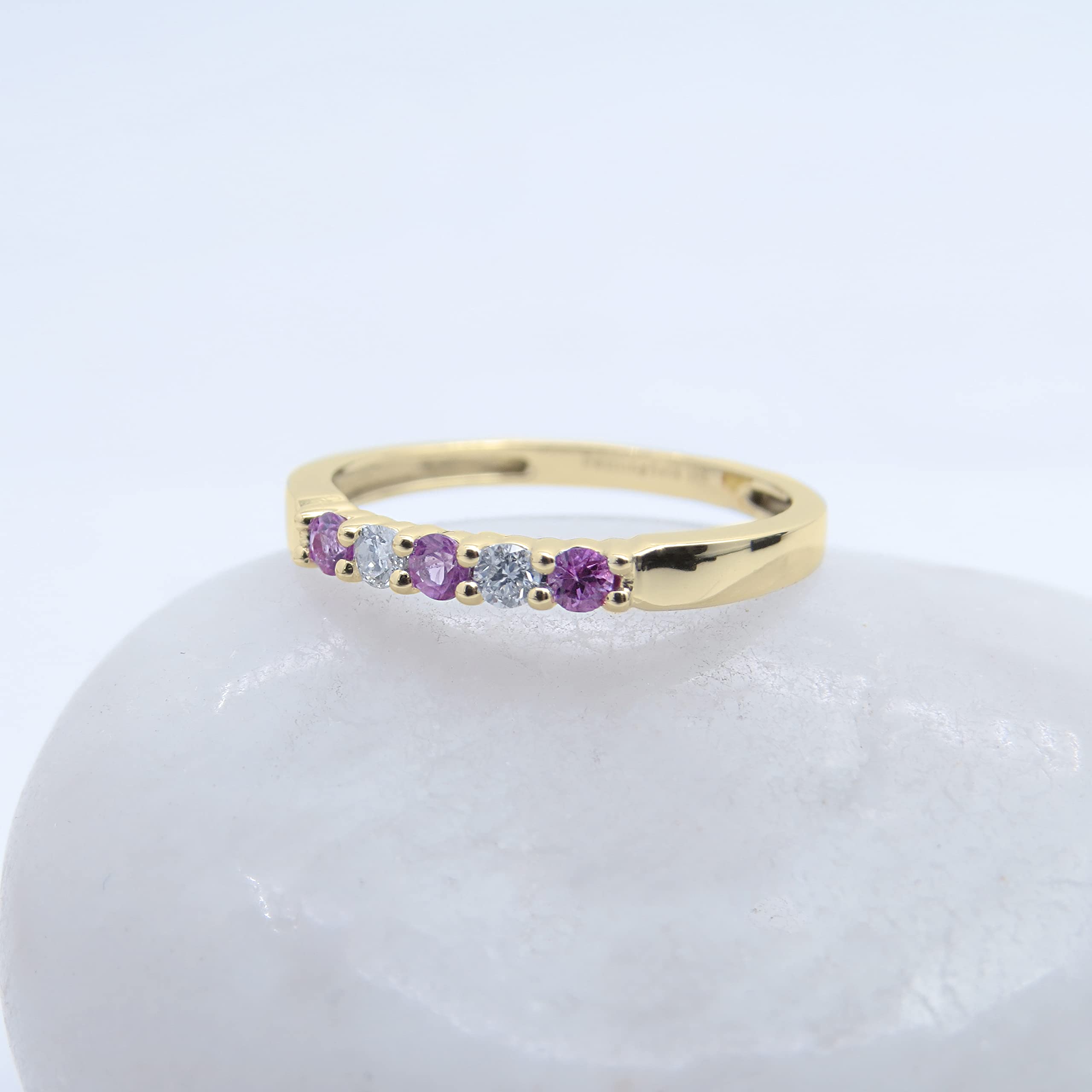 Dazzlingrock Collection Alternate Round Amethyst with White Diamond 5 Stone Wedding Band for Women in 14K Yellow Gold, Size 8