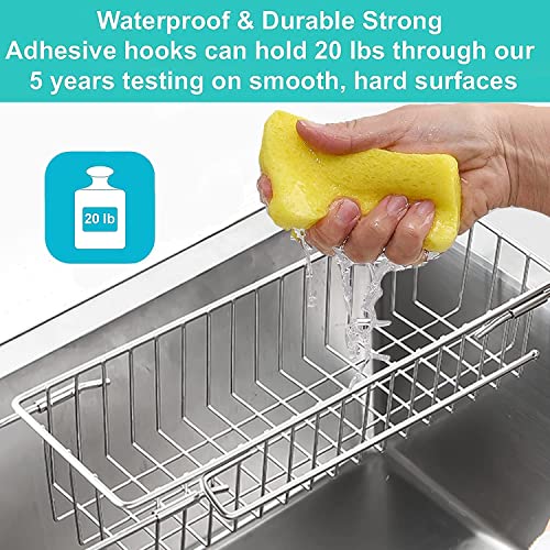 Kitchen Sink Caddy Sponge Holder, Kitchen Sink Caddy Expandable with Dish Cloth Hanger, Stainless Steel Kitchen Sink Organizer Drying Rack Basket, No Drilling