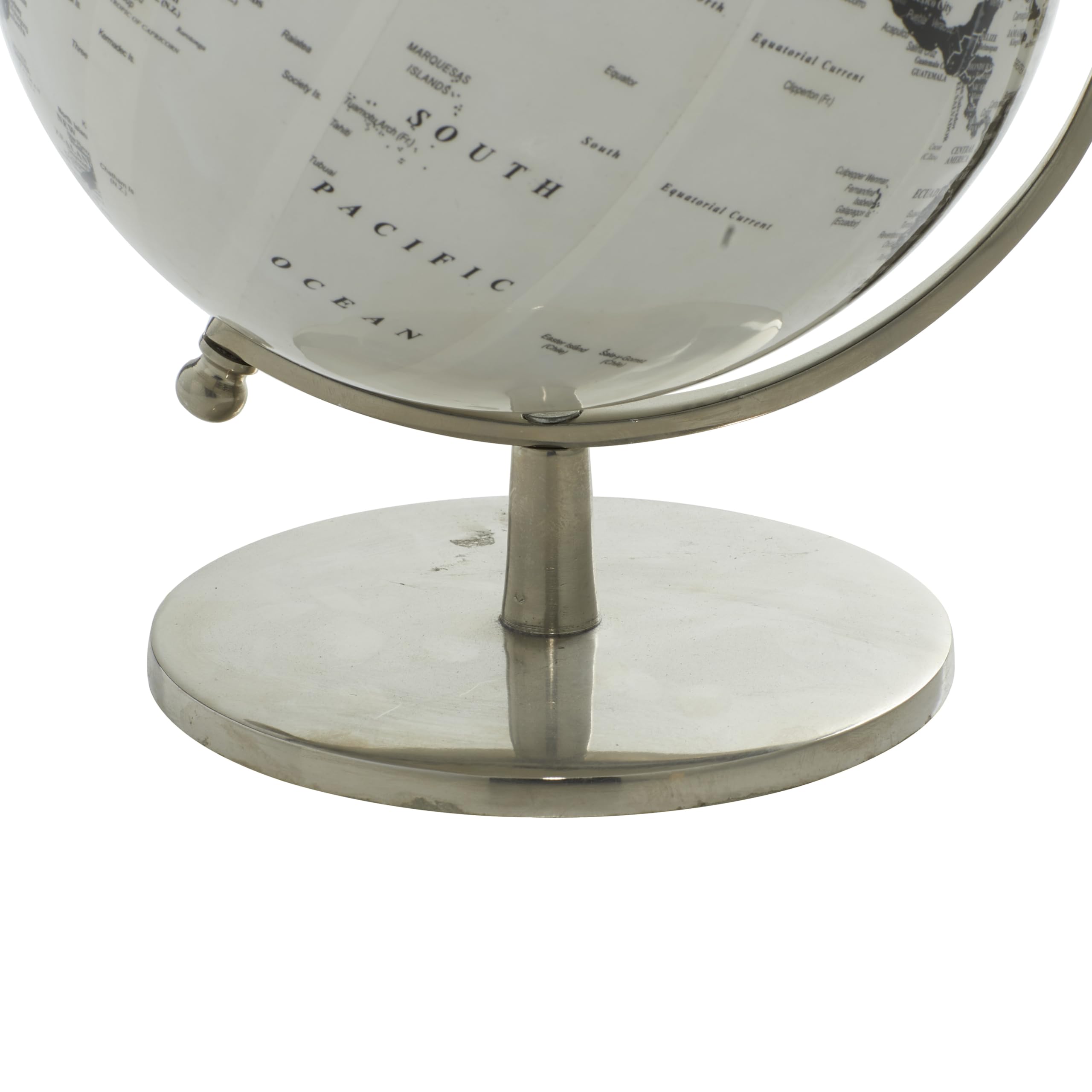 Deco 79 Traditional Aluminum Globe Educational, Geographic, Modern Desktop Decoration-for School, Home, and Office, SMALL SIZE, White