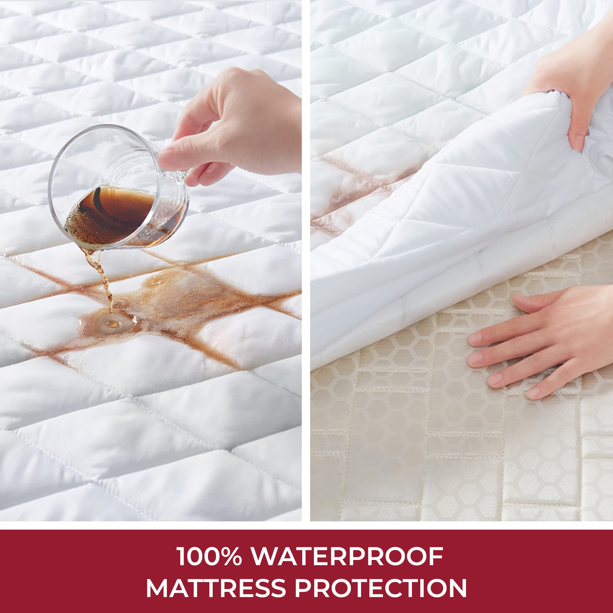 Mellanni Waterproof Mattress Pad - 21" Deep Pocket - Highly Absorbent, 100% Waterproof Mattress Protector Full Size - Soft & Waterproof Mattress Cover - Breathable Mattress Pad (Full, 21" Deep)
