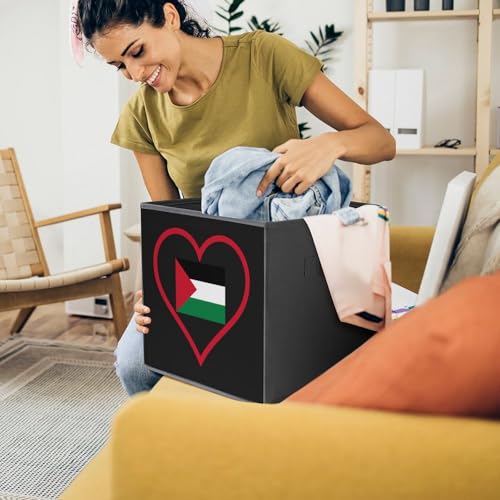 I Love Palestine Red-Heart Fashion Storage Bins Foldable Organizer Cubes 10.6" Collapsible Box Home Ofice Supplies 2PCS