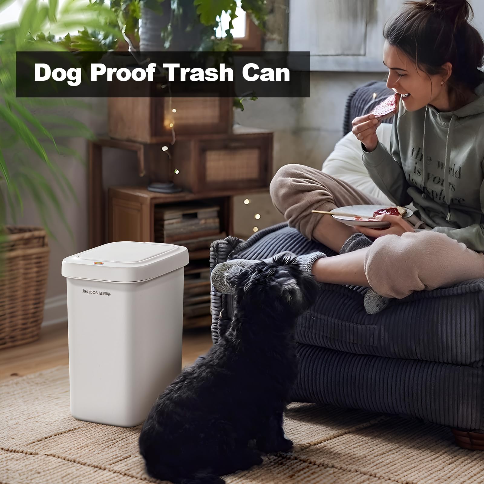 JOYBOS Small Trash Can with Lid for Bathroom, 3 Gallon Little Garbage Can, Slim Bedroom Trash Bin Waste Basket, Plastic Narrow Garbage Bin W/Press-top Lid for Toilet, Office, RV, Living Room