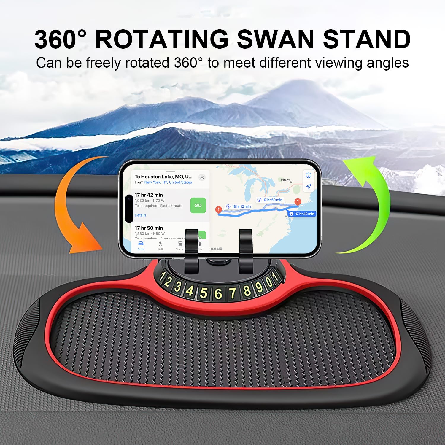 DAFUZ Multifunction Car Anti-Slip Mat Auto Phone Holder, Car Phone Mount Silicone Car Pad Mat, Universal Multifunction Car Dashboard Mat with Phone Holder in Car (1PCS-Red)