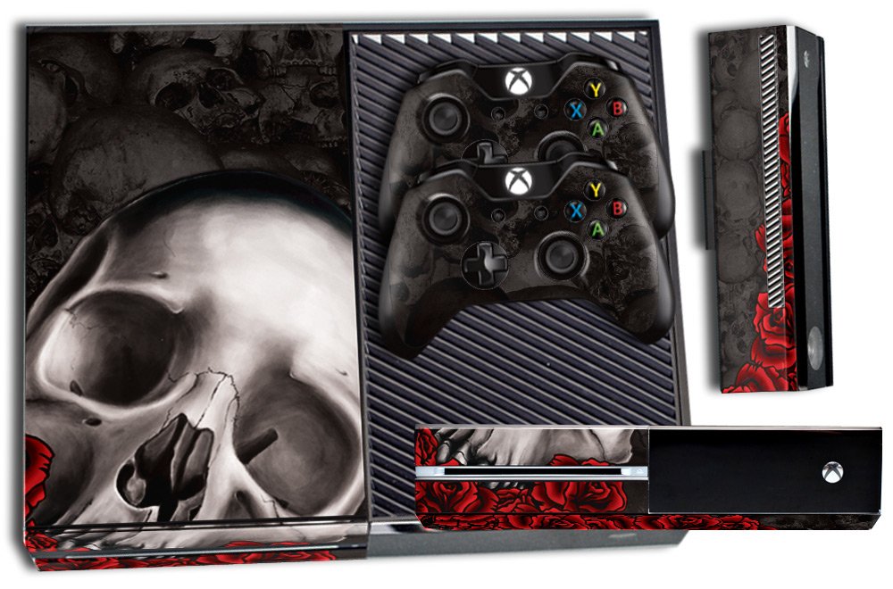Designer Skin Sticker for the Xbox One Console With Two Wireless Controller Decals Bones Black