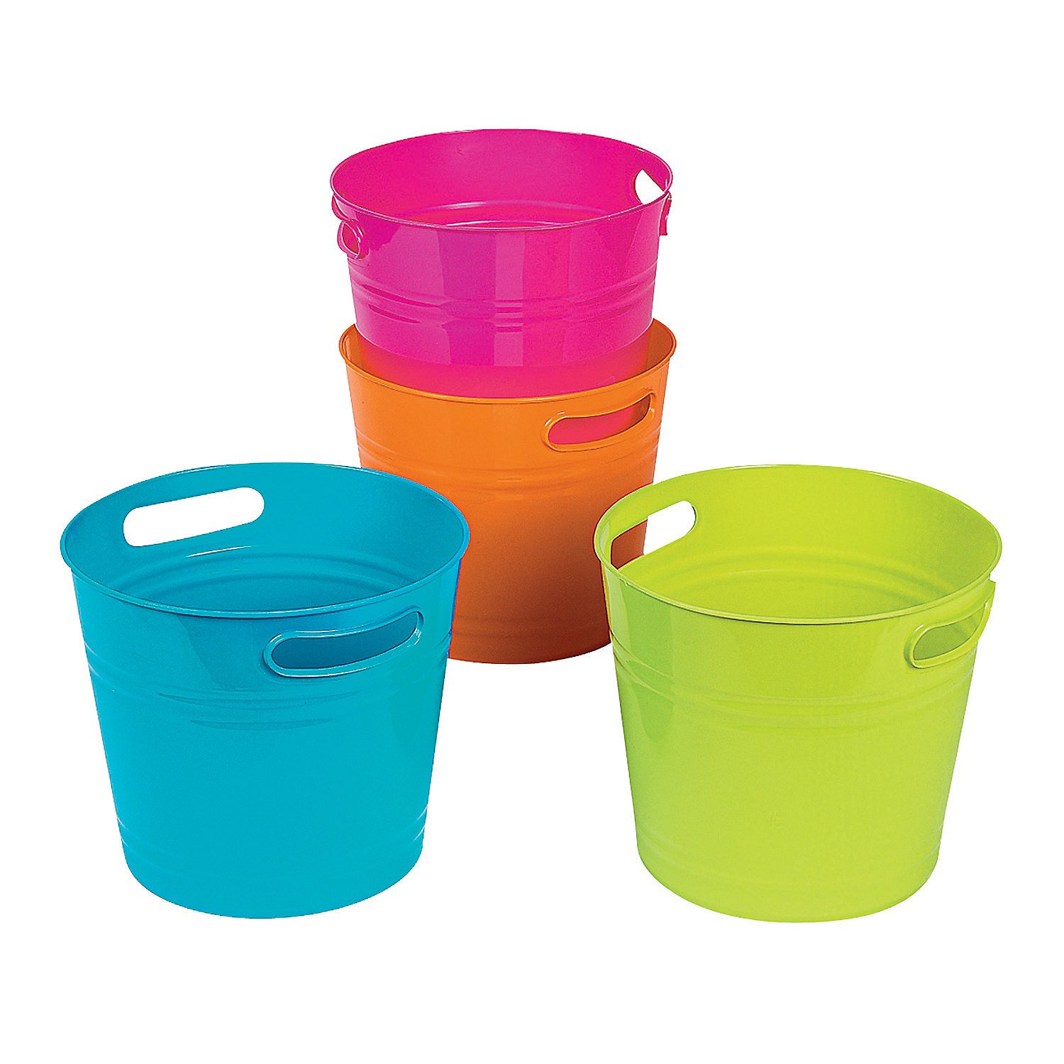 Fun Express Colored Plastic Bucket - Set of 4 Plastic Buckets for Long-Lasting Home and Craft Storage - Bright Colored Gallon Bucket for Endless Creativity - Perfect for Easter, Parties, and Beyond