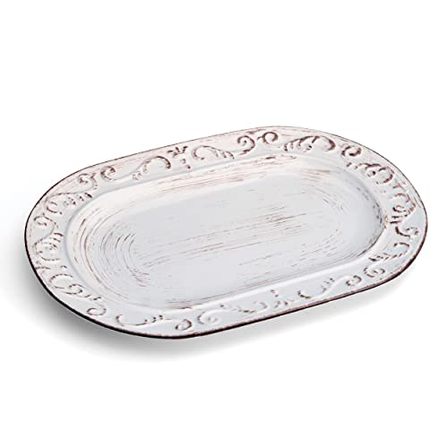 Pfaltzgraff Trellis White 16-Piece Dinnerware Set, Service for 4, Distressed White & Pfaltzgraff Trellis Serving Platter, 13.75 inch, White & Pfaltzgraff Trellis, Serve Bowl, 9", White