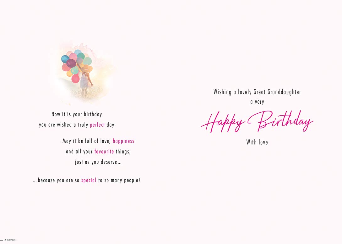 Piccadilly Greetings Traditional Birthday Card Great Granddaughter - 9 x 6 inches -